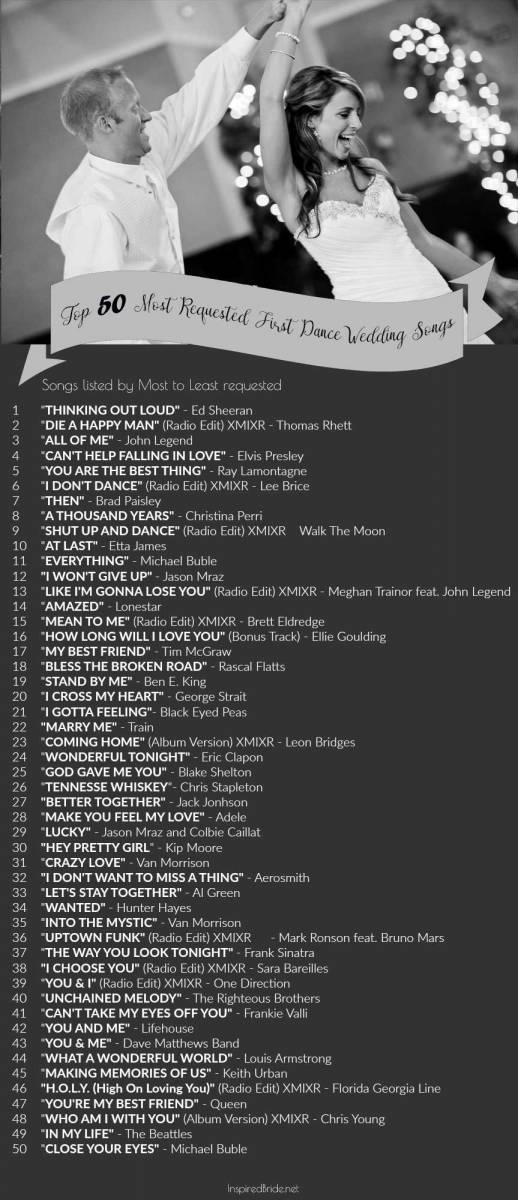 Top 50 First Dance Wedding Songs - Inspired Bride